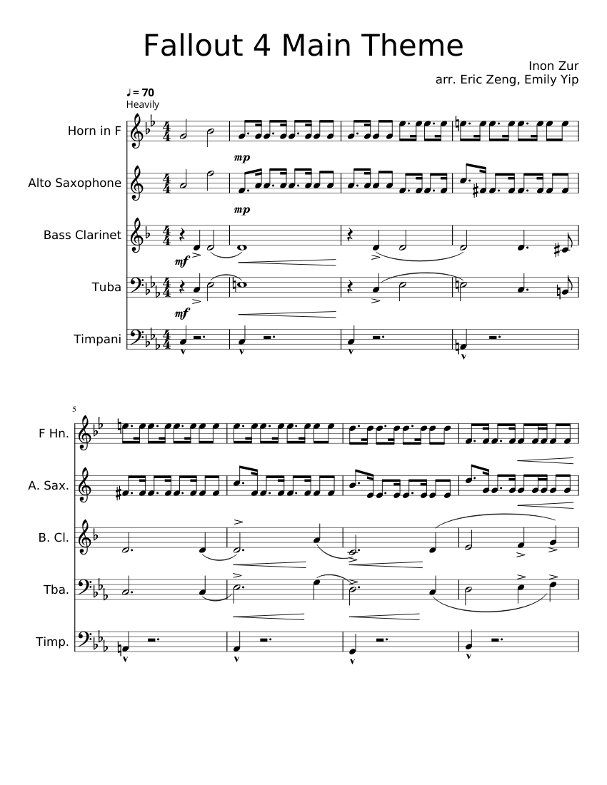 Fallout 4 Main Theme Sheet music for Tuba, Clarinet bass, Saxophone ...