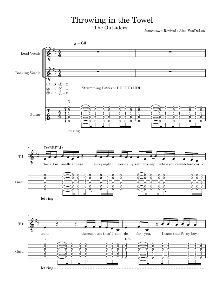 Throwing in the Towel (from The Outsiders) – Jamestown Revival Sheet ...