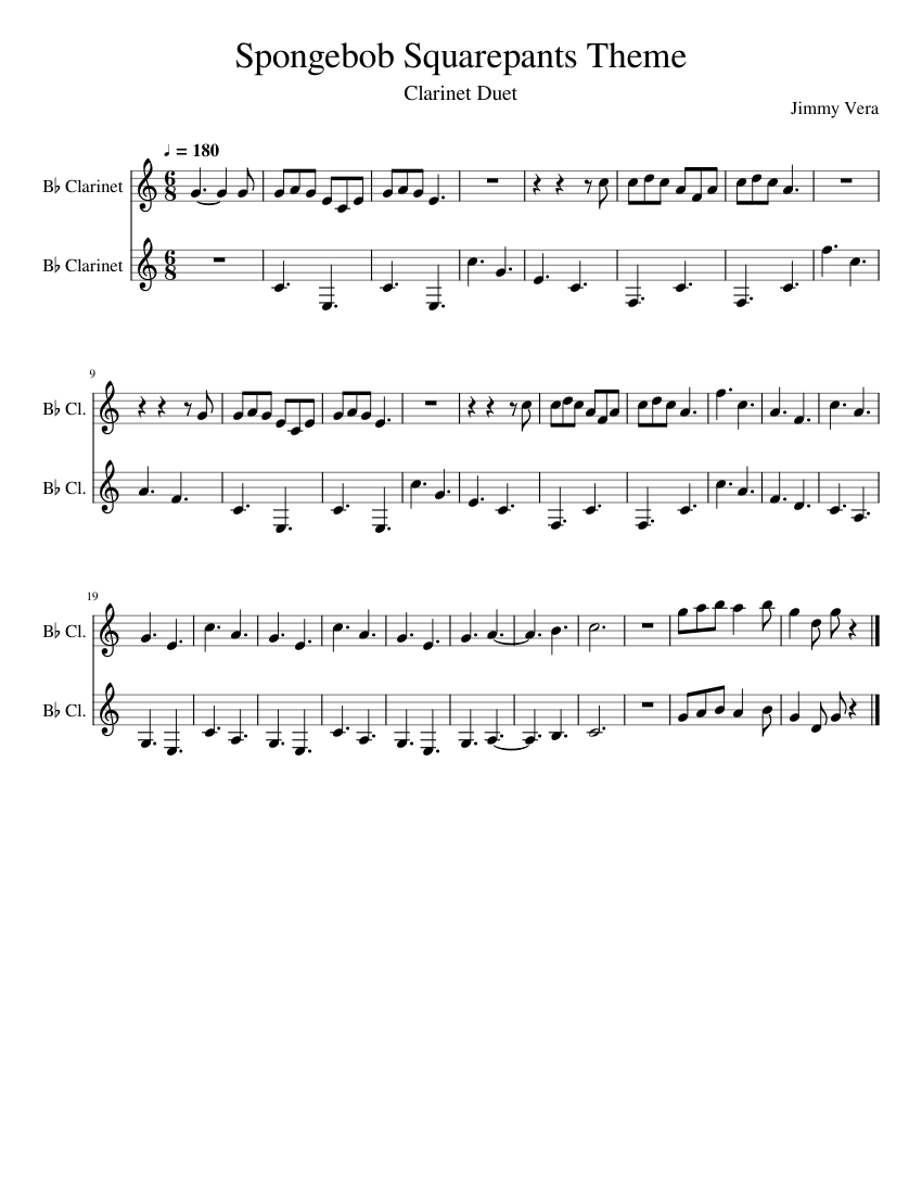 Spongebob Squarepants Duet Sheet music for Clarinet in b-flat (Woodwind ...