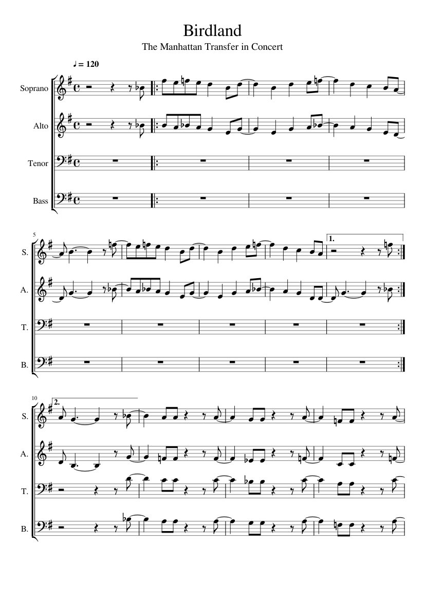 Birdland Sheet music for Soprano, Alto, Tenor, Bass voice (SATB ...