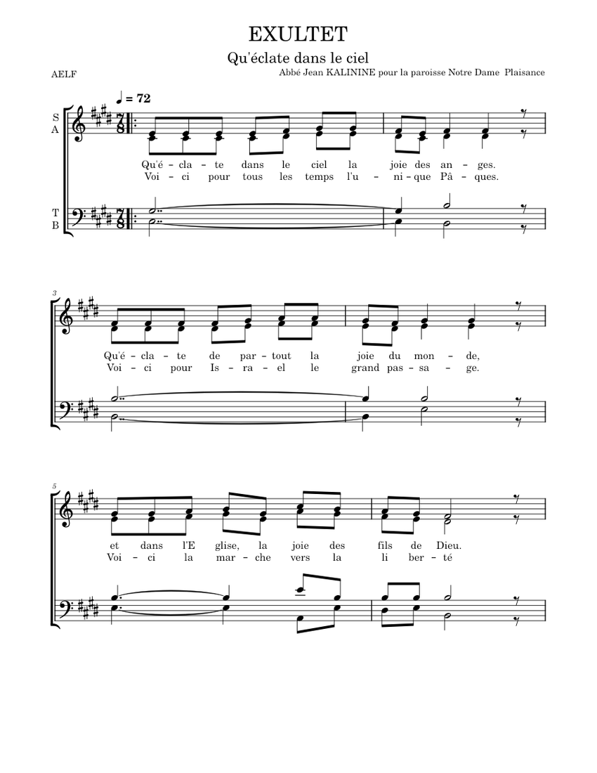 EXULTET /Abbé Jean KALININE Sheet music for Female, Male (Choral ...