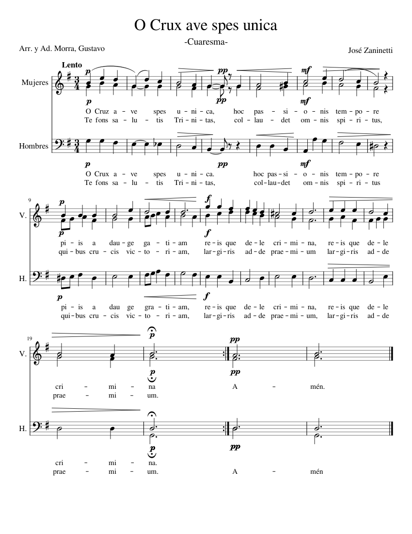 O Crux ave spes unica J.Zaninetti Sheet music for Female, Male (SATB ...
