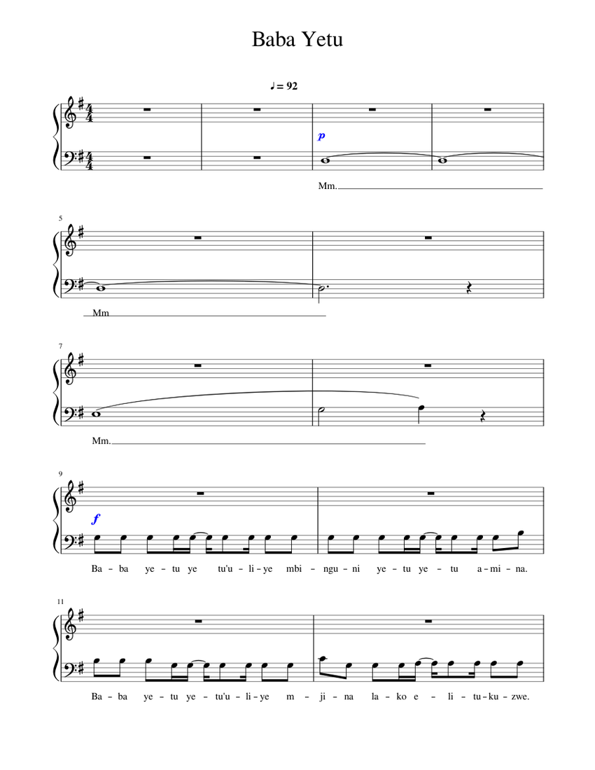 Baba Yetu Sheet music for Piano (Solo) | Musescore.com