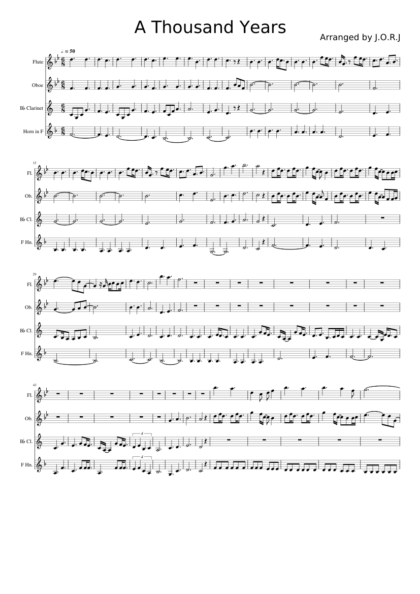 A Thousand Years Sheet music for Flute, Oboe, Clarinet in b-flat ...