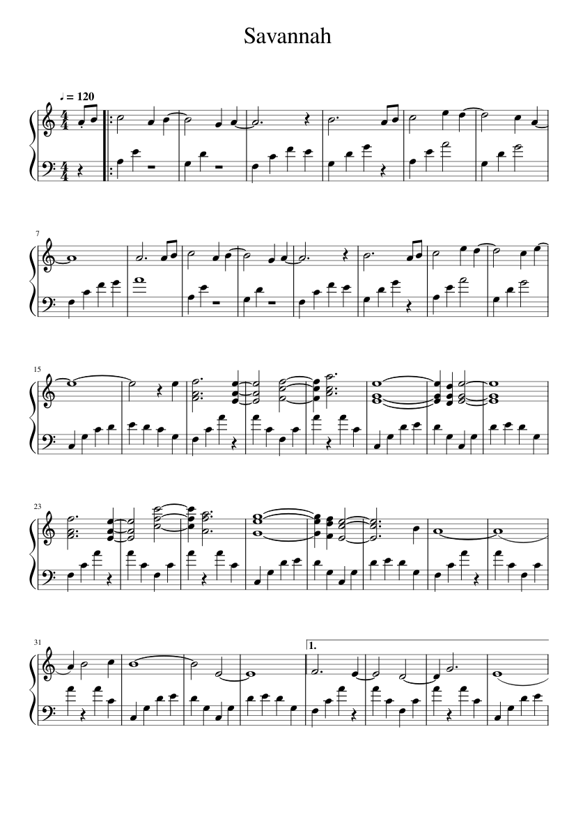 Savannah Sheet music for Piano (Solo) Easy | Musescore.com