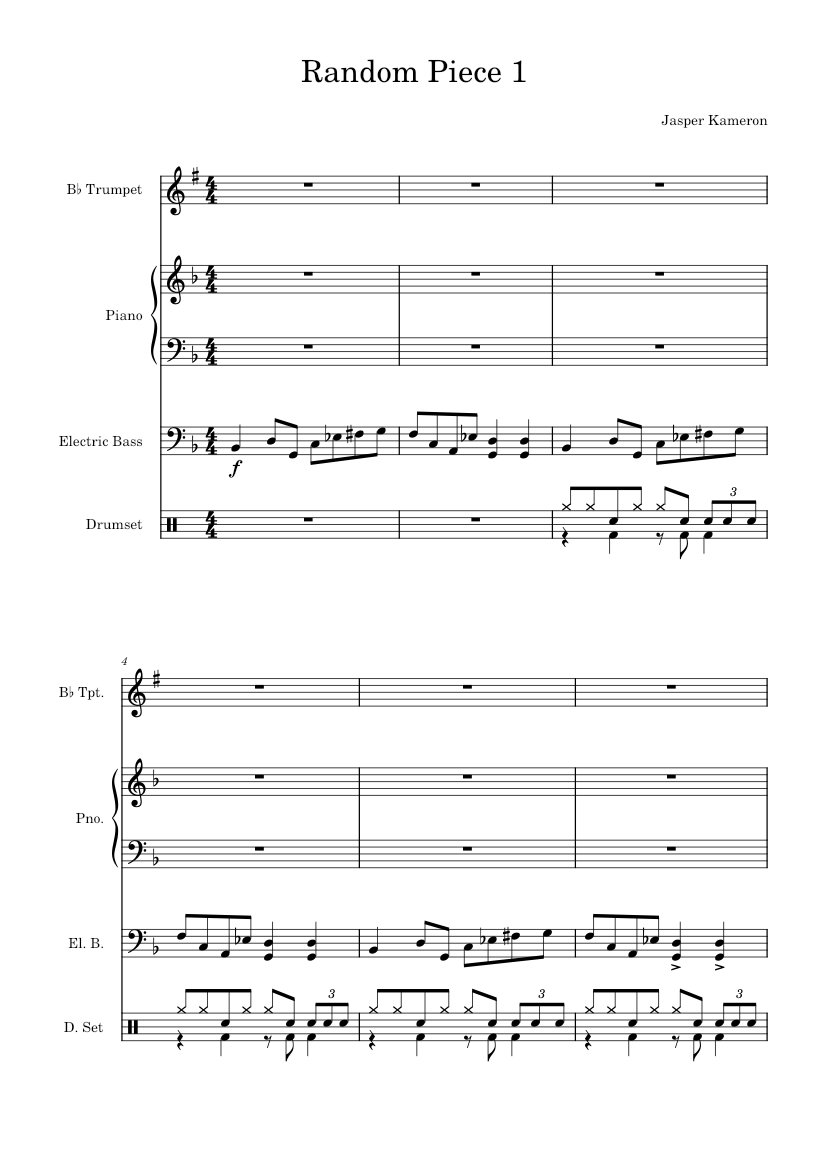 Random Piece 1 Sheet Music for Piano, Trumpet in b-flat, Bass guitar ...