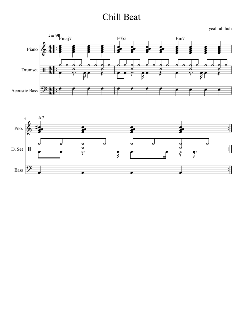 Chill Beat Sheet music for Piano, Bass guitar, Drum group (Jazz Band ...