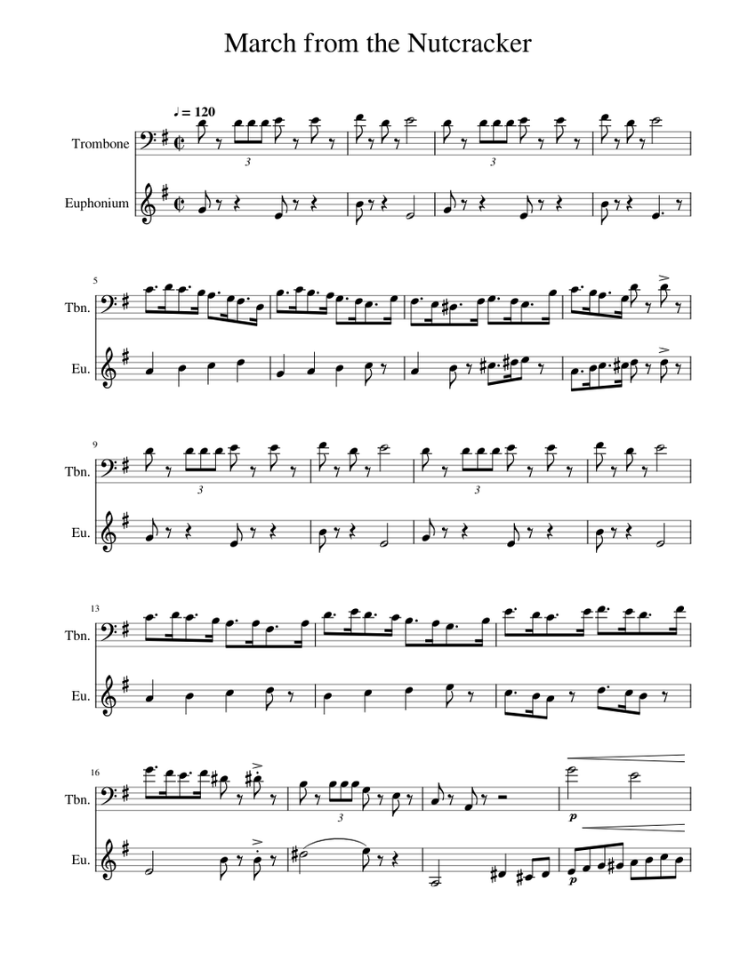 March from the Nutcracker Sheet music for Trombone, Tuba (Brass Duet ...