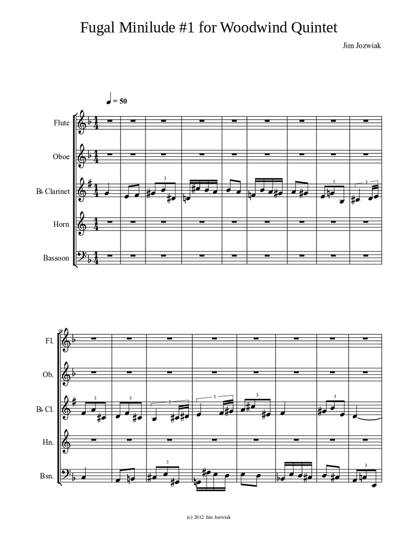 Fugal Minilude #1 for Woodwind Quintet Sheet music for Flute, Oboe ...