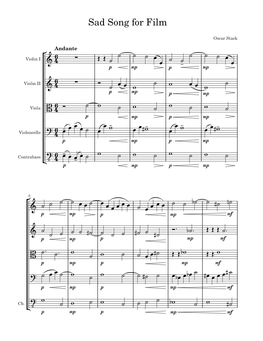 Sad Song for Film Sheet music for Violin, Viola, Cello, Woodwinds ...