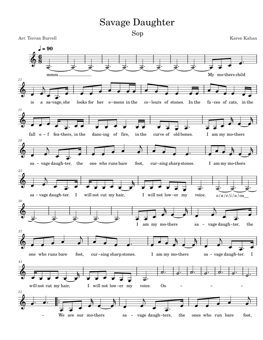 Savage Daughter – Karen Kahan - Sop Sheet Music for Piano (Solo) easy ...