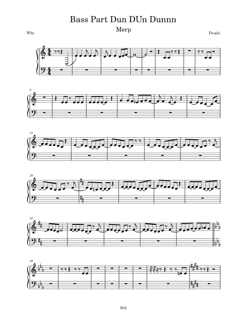 Bass Part Dun DUn Dunnn Sheet music for Piano (Solo) Easy | Musescore.com