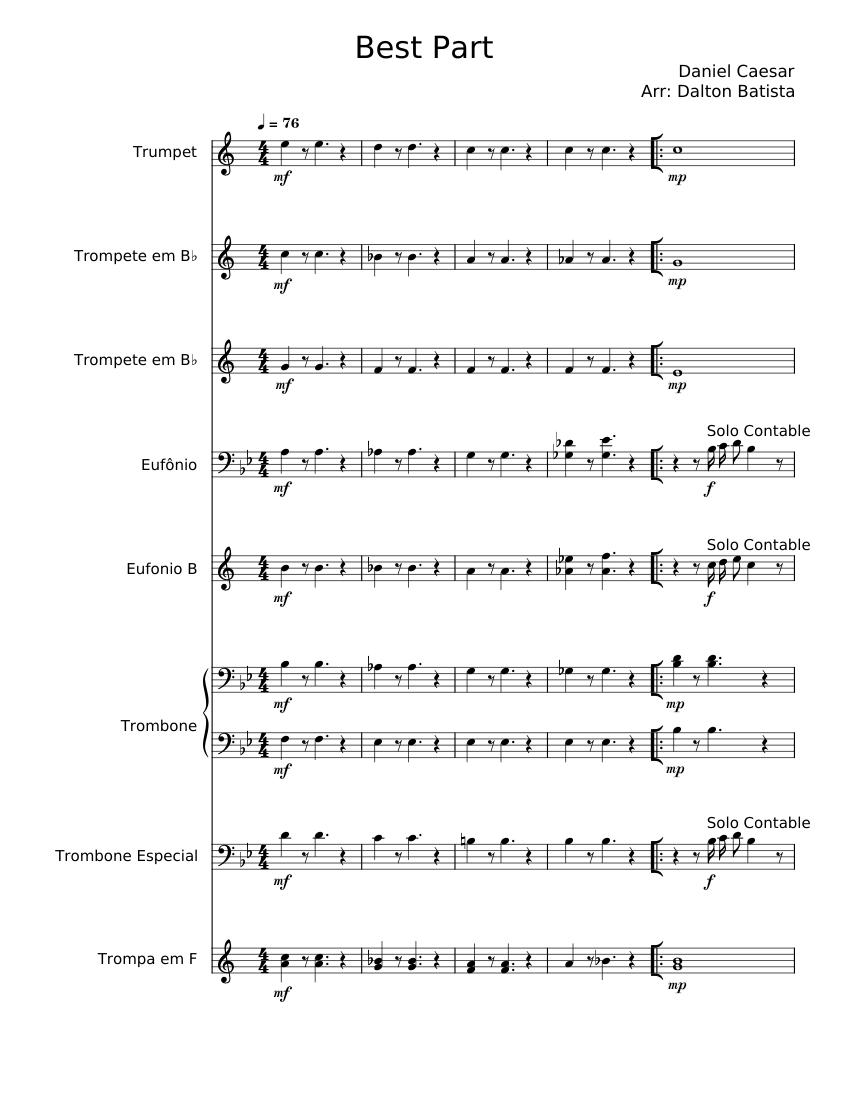 Best part - Daniel Caesar Sheet Music for Trombone, Euphonium, Trumpet ...