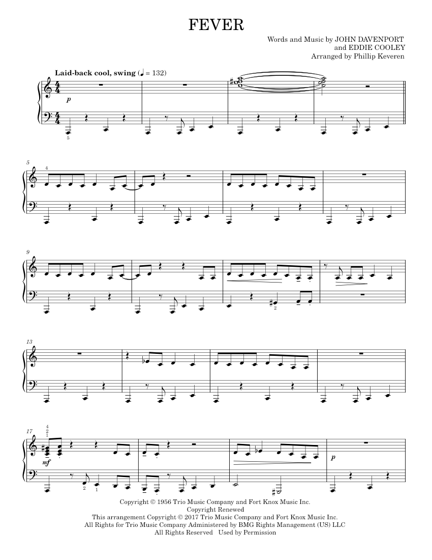 fever Sheet music for Piano by Peggy Lee: Music Notes by MuseScore