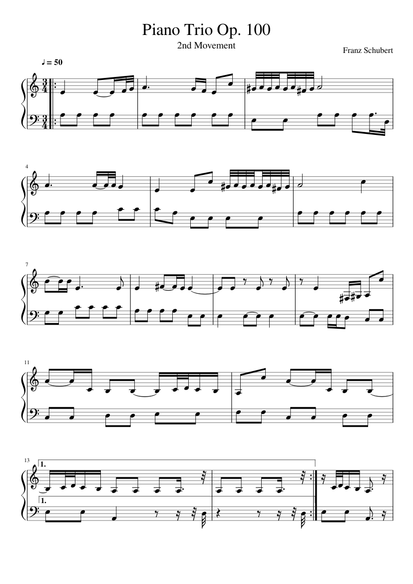 Piano Trio op 100 D 929 – Franz Schubert Sheet Music for Piano (Solo) Easy | MuseScore.com