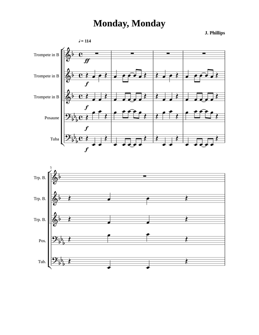 Monday, Monday Sheet music for Tuba (Solo) | Musescore.com