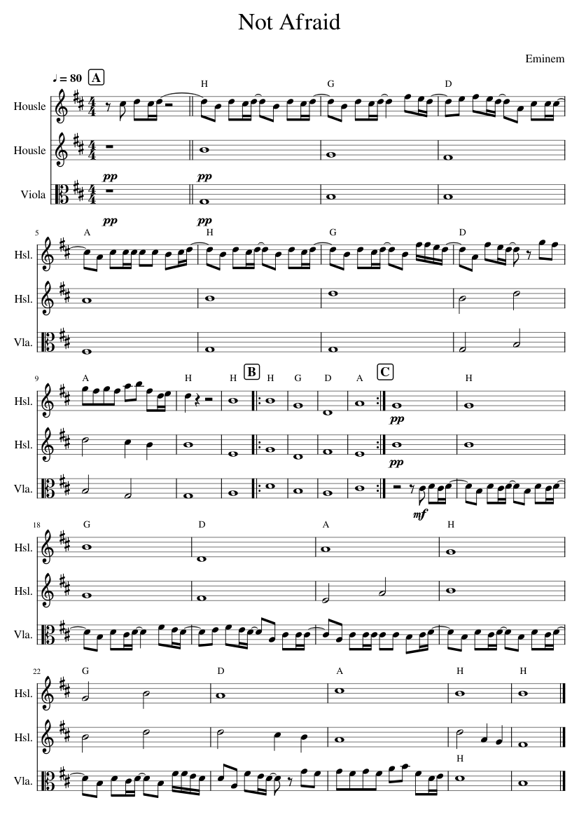 Not Afraid – Eminem Sheet music for Violin, Viola (Mixed Trio ...