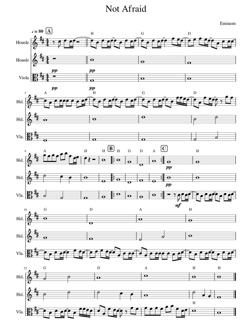 Not Afraid – Eminem Sheet music for Violin, Viola (Mixed Trio ...