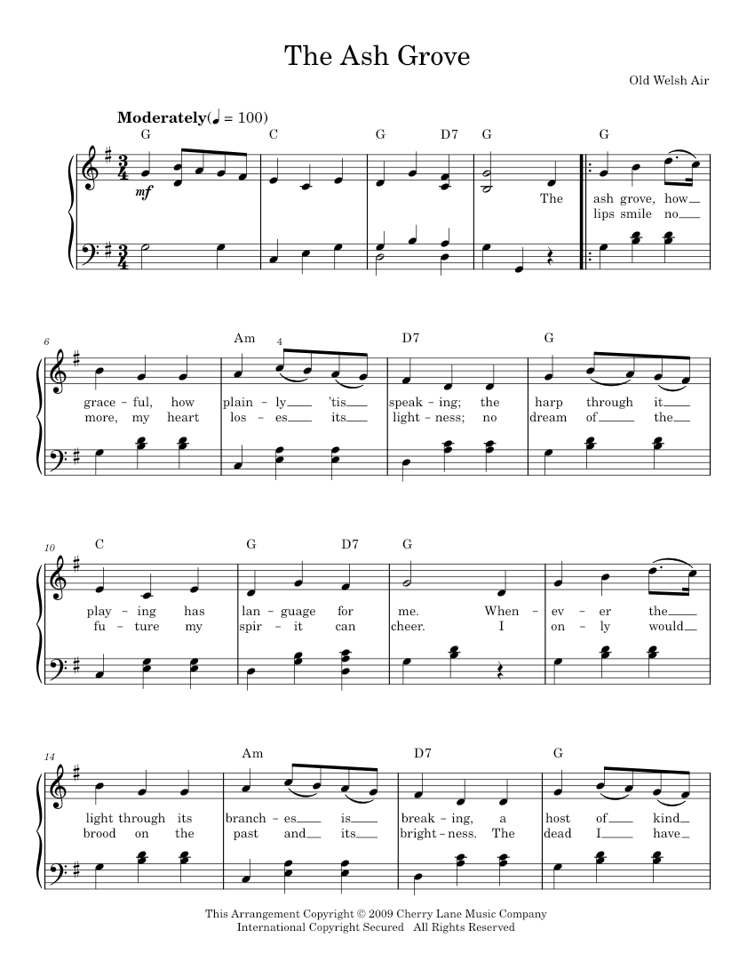 Play Official version of The Ash Grove sheet music by Misc tunes for ...