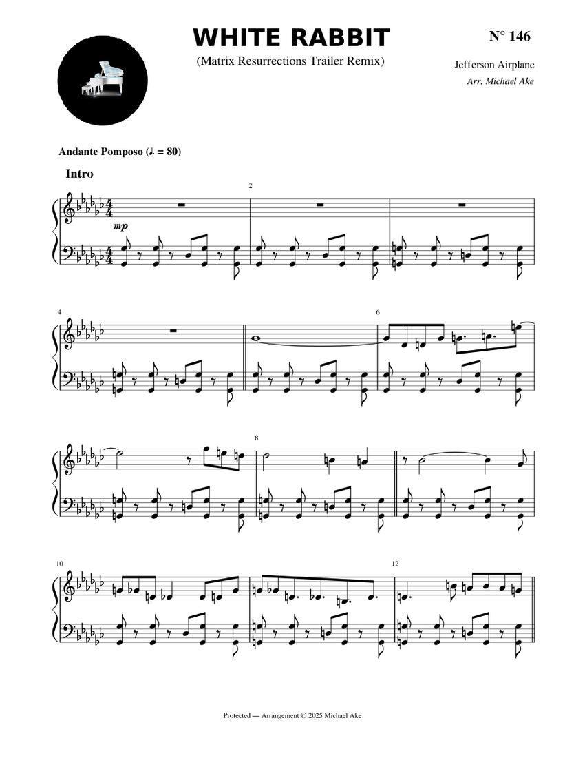 White Rabbit – Jefferson Airplane Sheet music for Piano (Solo ...