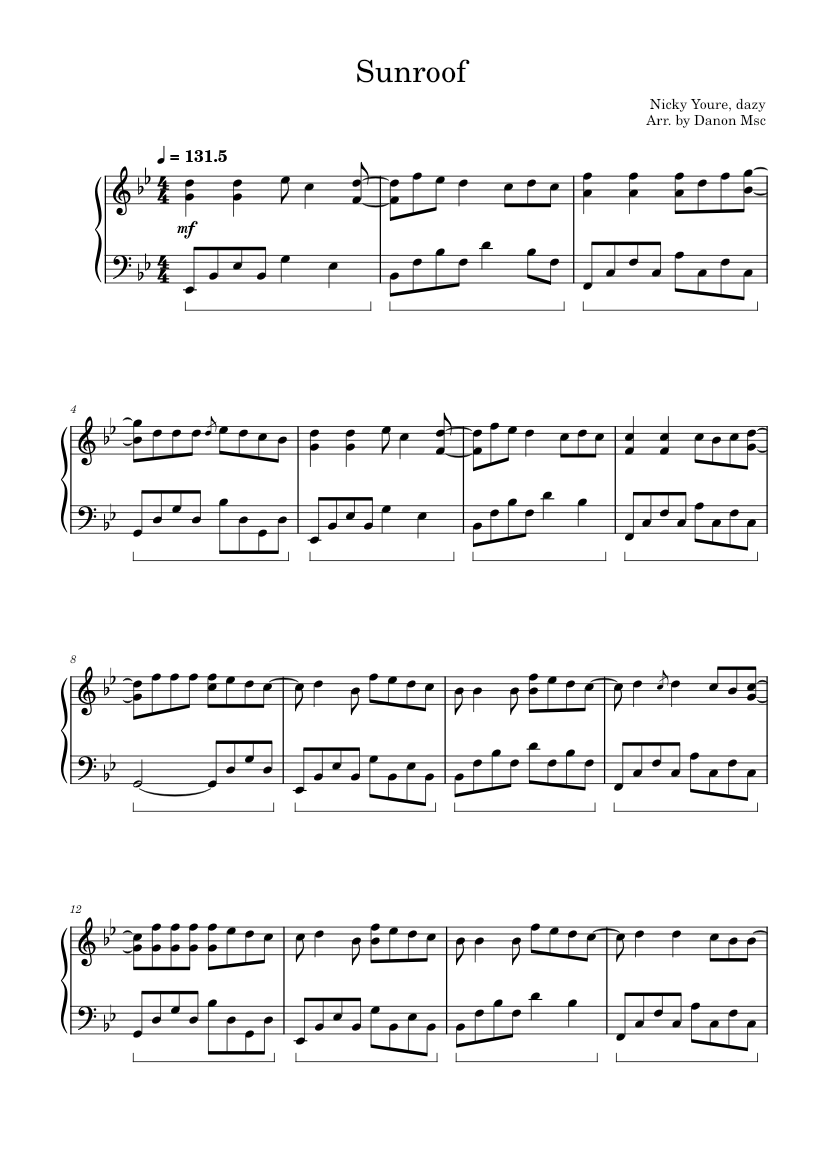 Sunroof – Nicky Youre , dazy (Full Piano Cover) Sheet Music for Piano ...