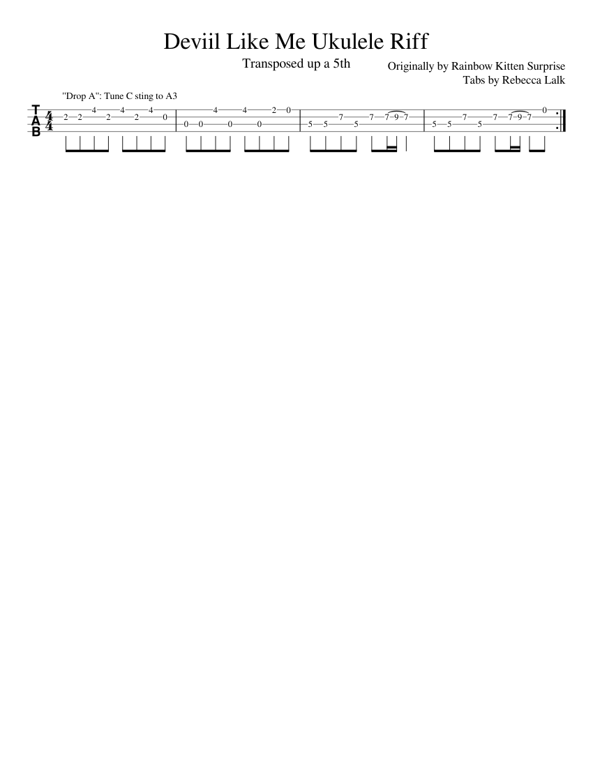 Devil Like Me Ukulele Riff Sheet music for Ukulele (Solo) | Musescore.com