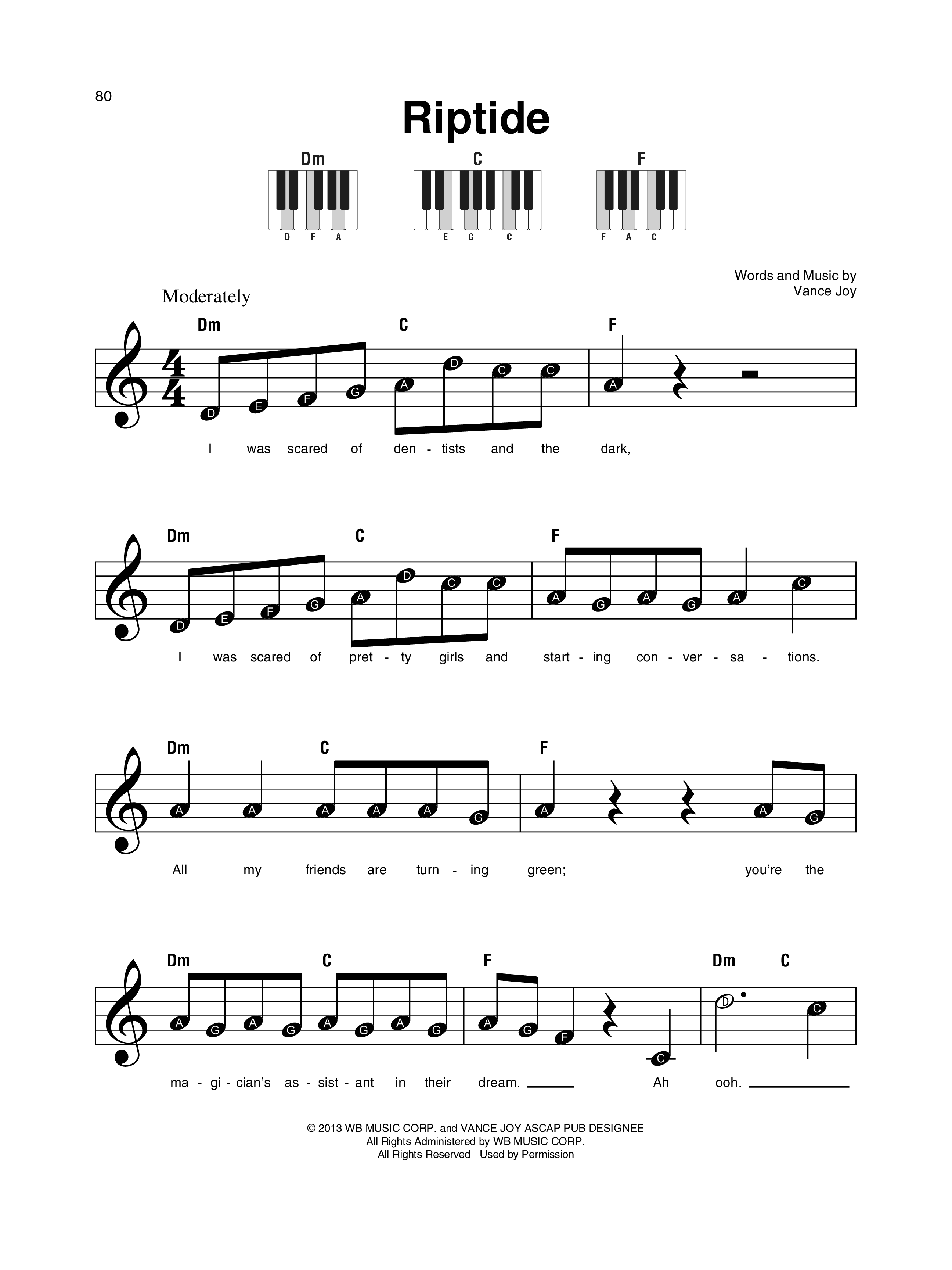 Play Official version of Riptide Sheet Music by Vance Joy for Piano | MuseScore.com