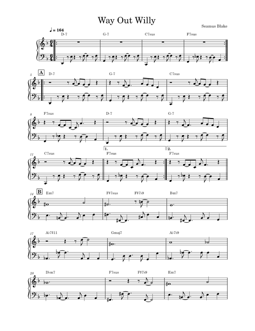 Way Out Willy - Seamus Blake Sheet music for Piano (Solo) | Musescore.com