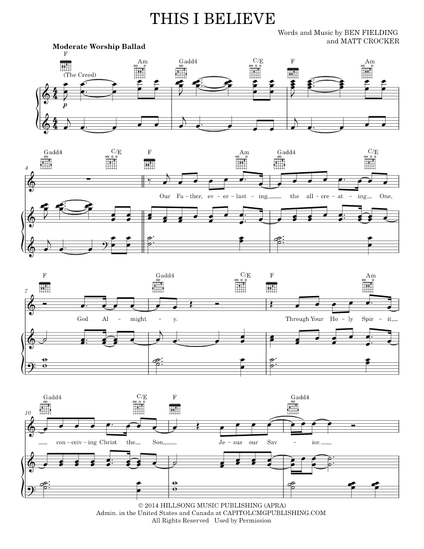 this i believe the creed Sheet music for Piano, Vocals by Hillsong ...