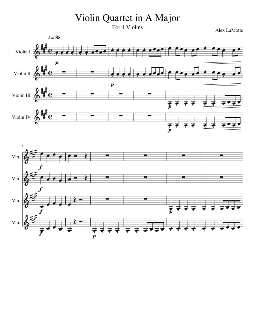 Violin Quartet in A Major Sheet music for Violin (Mixed Quartet ...