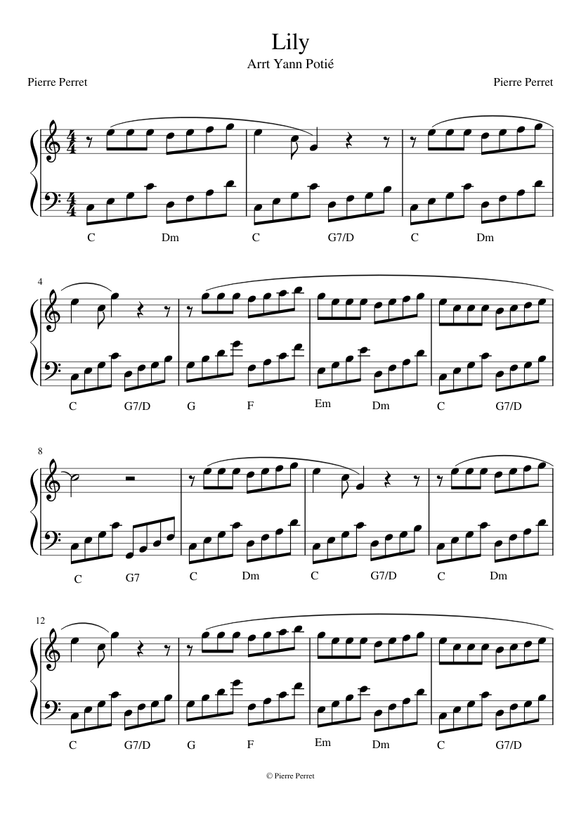 Lily - Pierre Perret Sheet music for Piano (Solo) Easy | Musescore.com