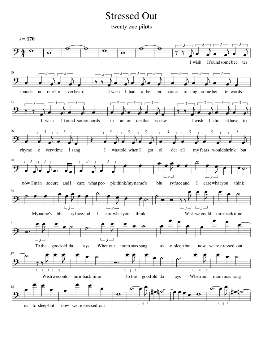 stressed out Sheet music for Cello (Solo) | Musescore.com