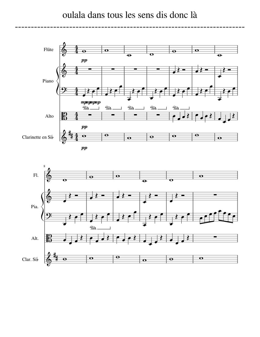 trst Sheet music for Piano, Flute, Clarinet in b-flat, Viola (Mixed ...