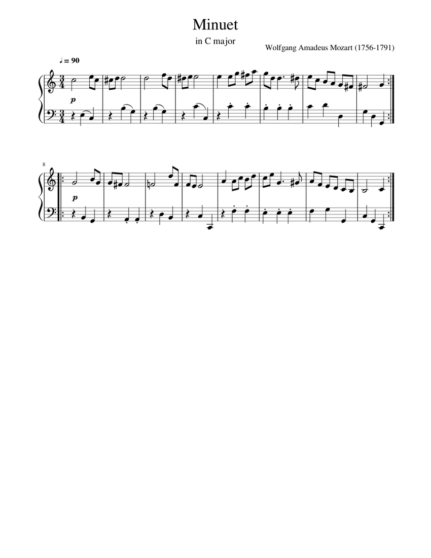 Minuet in C major Sheet music for Piano (Solo) | Musescore.com