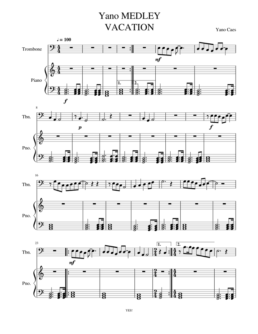 VACATION Sheet music for Piano, Trombone (Solo) | Musescore.com