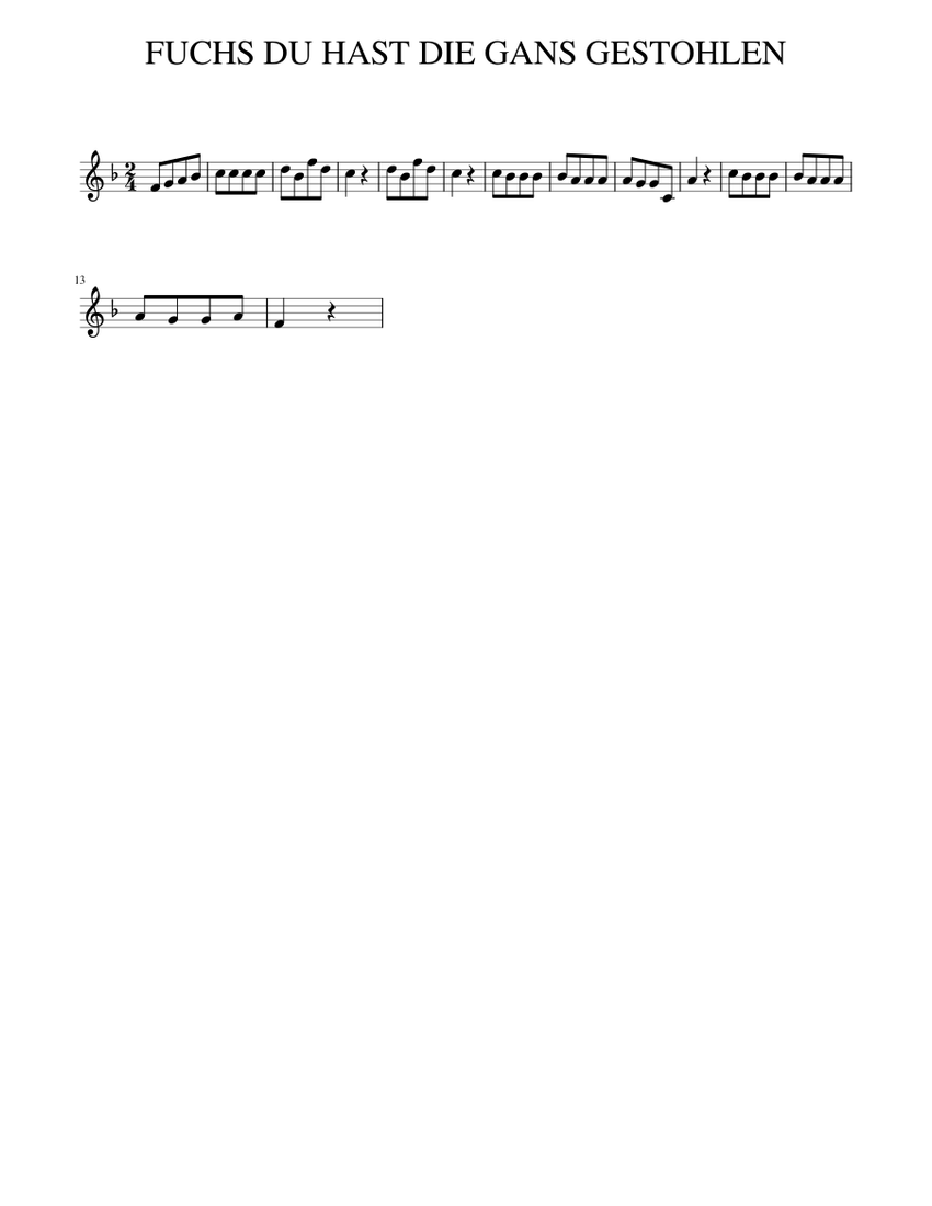 FUCHS DU HAST DIE GANS GESTOHLEN Sheet music for Piano (Solo) Easy ...