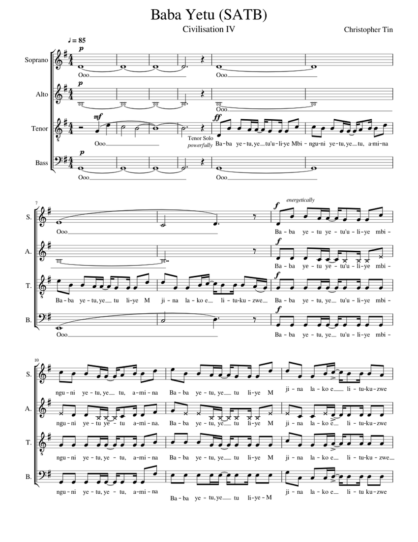 Baba Yetu SATB Sheet music for Soprano, Alto, Tenor, Bass voice (SATB) | Musescore.com