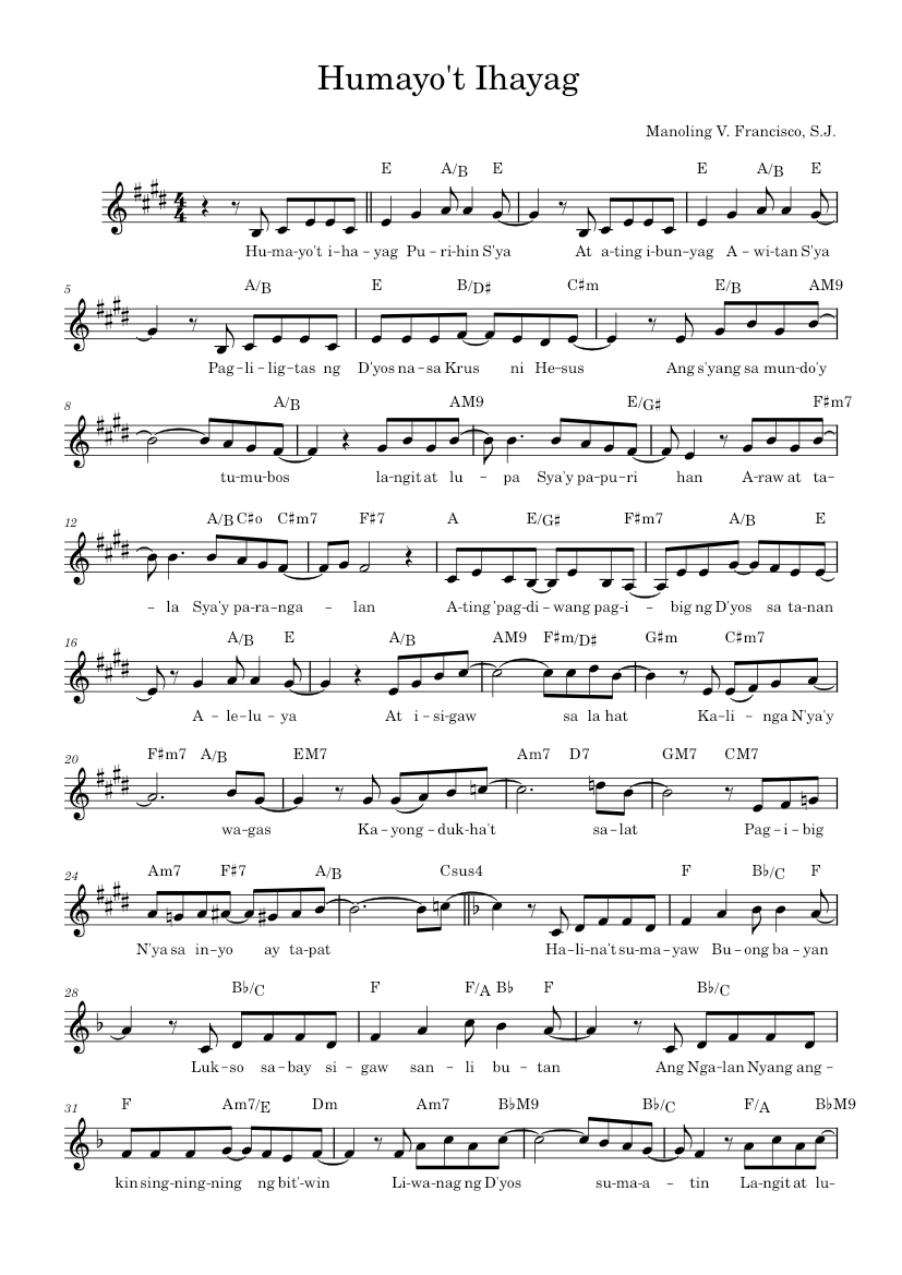 Humayo't Ihayag – Manoling V. Francisco S.J. Sheet Music with Chords ...