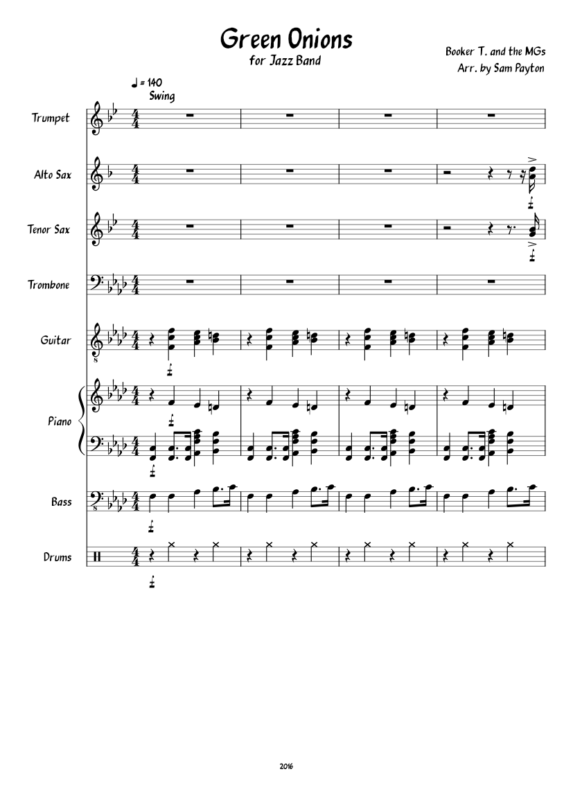 Green Onions for Jazz Band Sheet music for Piano, Trombone, Saxophone ...