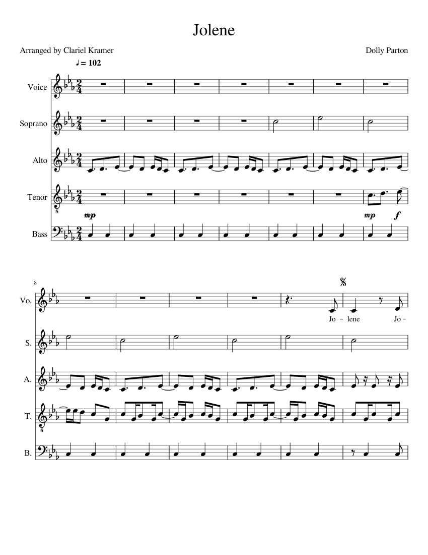 Jolene Sheet music for Soprano, Alto, Tenor, Bass voice & more ...