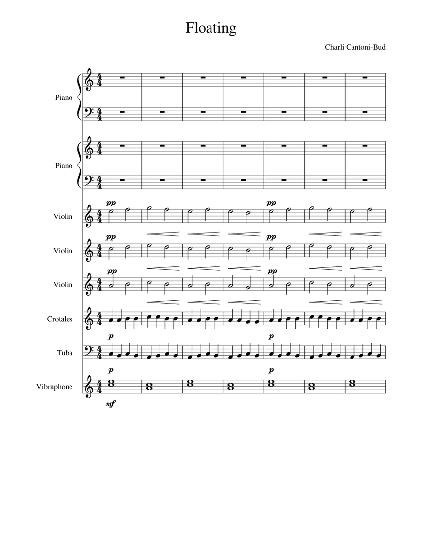 Floating Sheet music for Piano, Tuba, Vibraphone, Violin & more ...