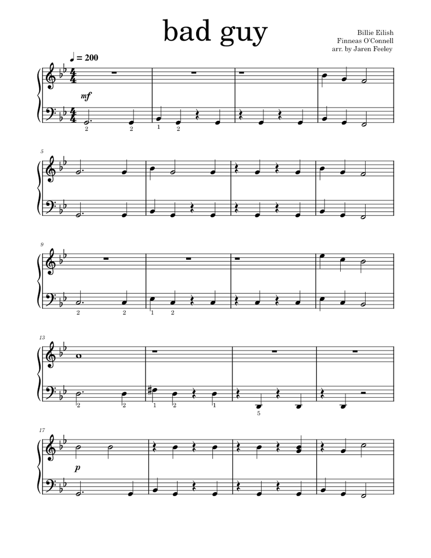 bad guy - Billie Eilish (easy piano) Sheet music for Piano (Solo ...