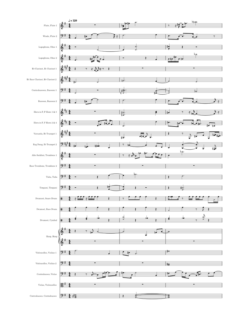 Symphony 1 in G, "Trafic" - 1st Movement Sheet music for Tuba, Trombone bass, Rag-dung, Flute ...