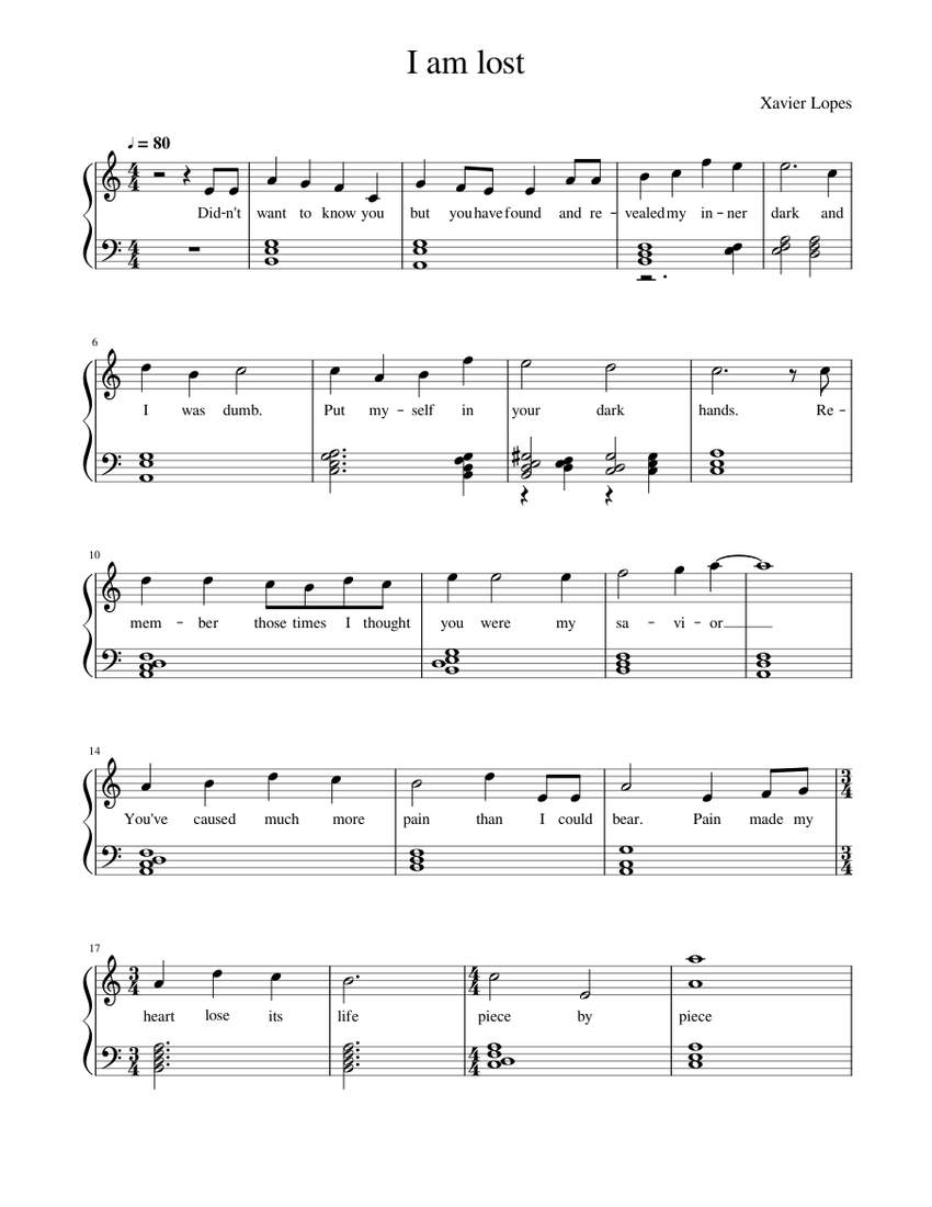 I am lost Sheet music for Piano (Solo) Easy | Musescore.com