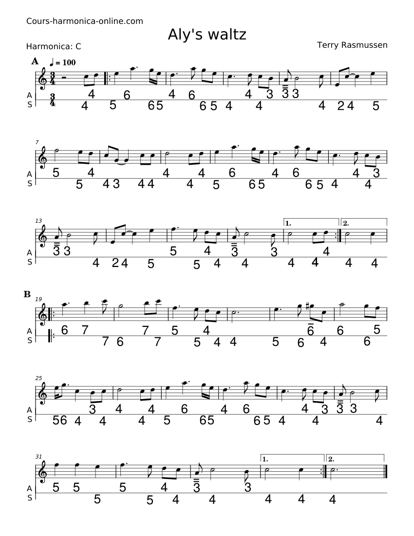 Aly's waltz - Terry Rasmussen Sheet Music for Harmonica (Woodwind Duet ...