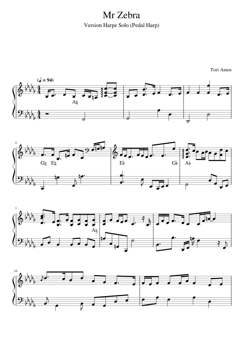 Mr zebra – Tori Amos - Pedal Harp Sheet music for Harp (Solo ...