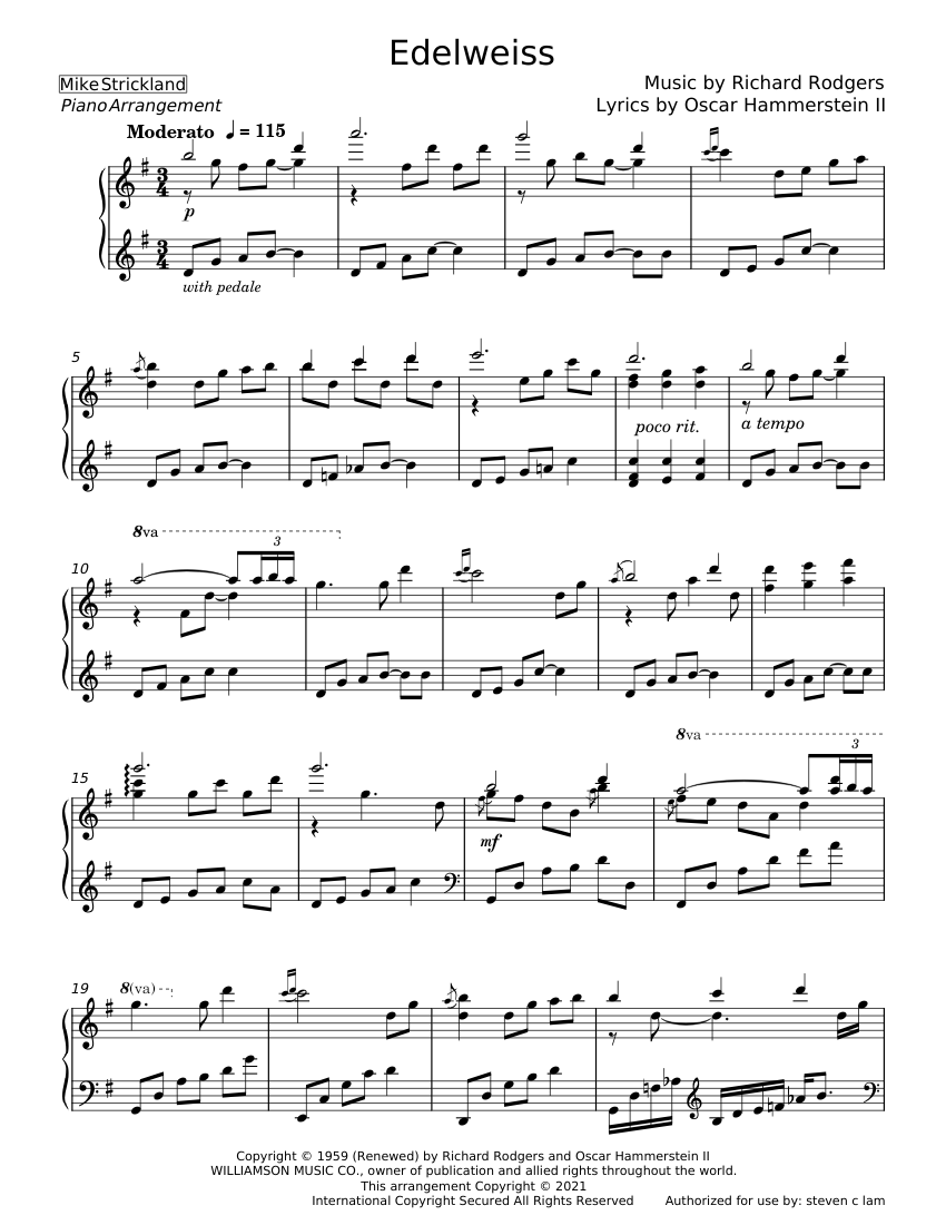 Edelweiss - Richard Rodgers and Oscar Hammerstein II Sheet music for ...