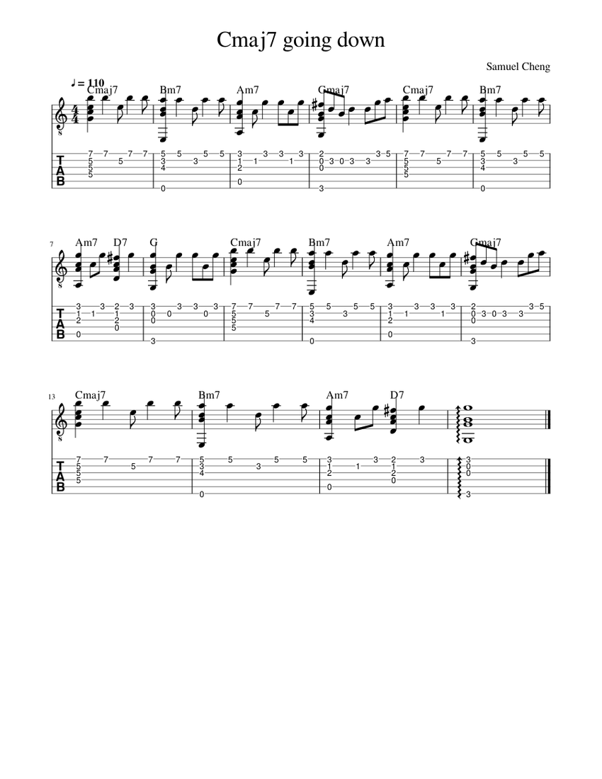 Cmaj7 going down Sheet music for Guitar (Solo) | Musescore.com