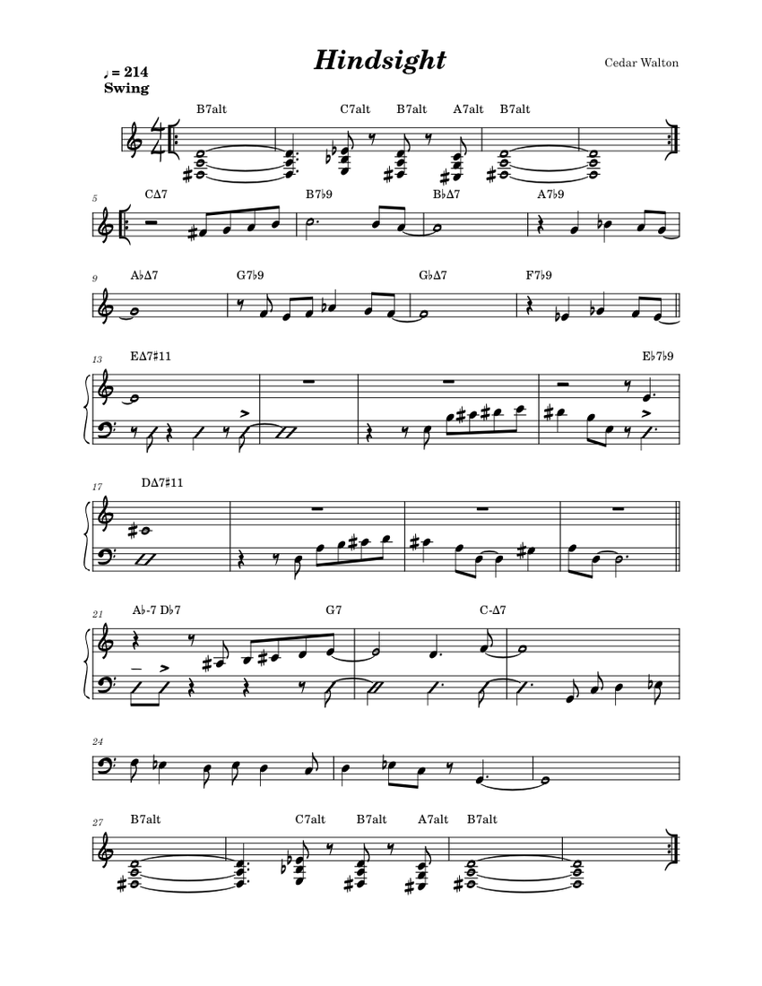 Hindsight – Cedar Walton Sheet music for Piano (Jazz Band) Easy ...