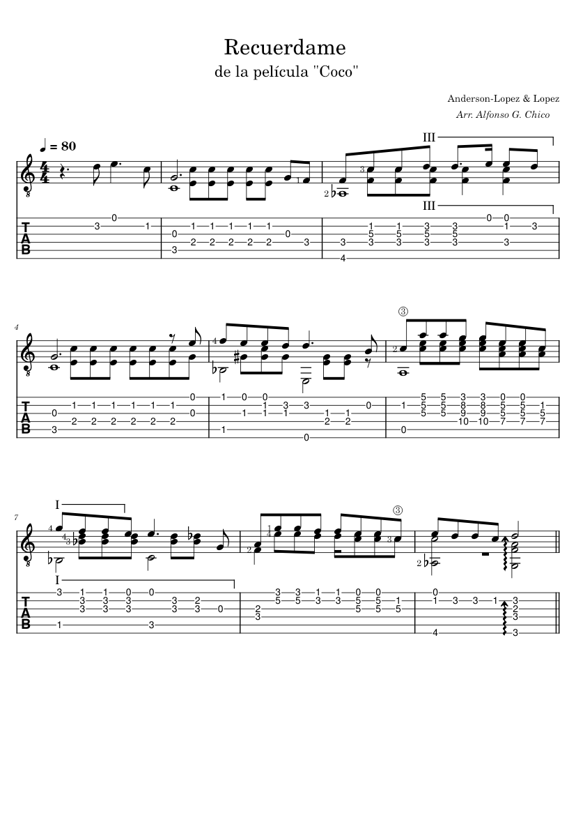 Recuerdame - COCO – 00000 Recuerdame - COCO Sheet music for Guitar ...